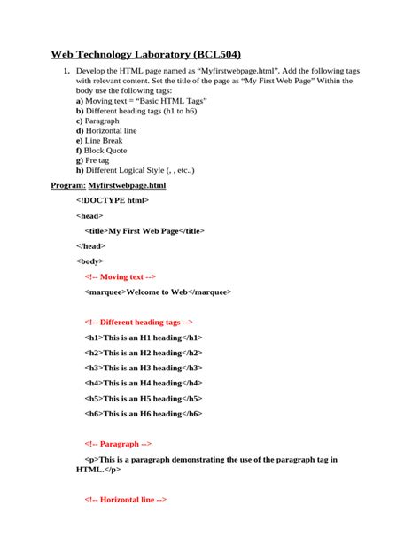 Web Technology Laboratory Manual Pdf Html Computers