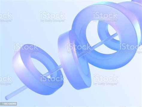 유리 형태 효과 3d 렌더링이 있는 추상적인 기하학적 구성 선이 있는 무지개 빛깔의 반투명 고리 파란색 배경에 그라데이션 질감이