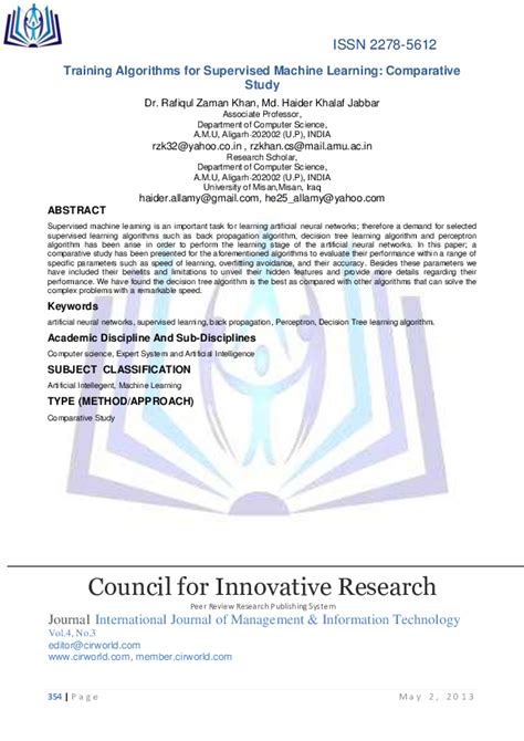 Pdf Training Algorithms For Supervised Machine Learning Comparative