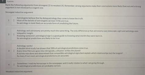 Rank The Following Arguments From Strongest To Chegg