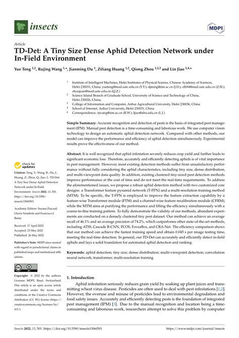 PDF TD Det A Tiny Size Dense Aphid Detection Network Under In Field Environment