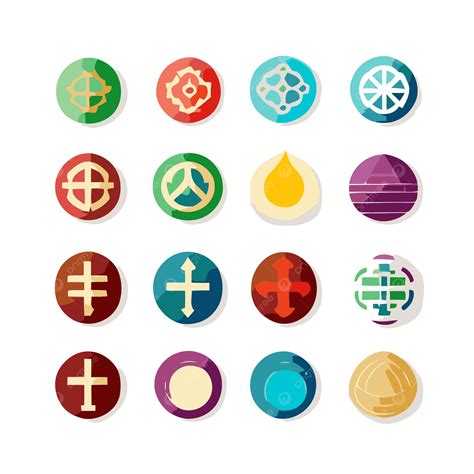 다양한 색깔의 종교 상징 세트 벡터 흰색 배경에 종교의 단순한 다채로운 아이콘 그림자 없음 작은 프레임 중앙 Png 일러스트 및 벡터 에 대한 무료 다운로드