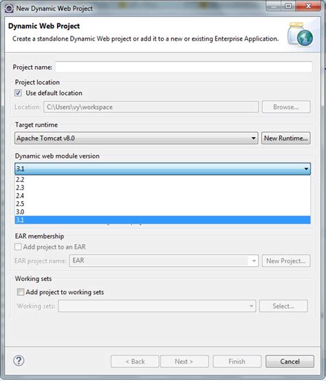 Java — Eclipse Dynamic Web Module 30では、新しいプロジェクトの作成中にjava 16以降のエラーが必要です