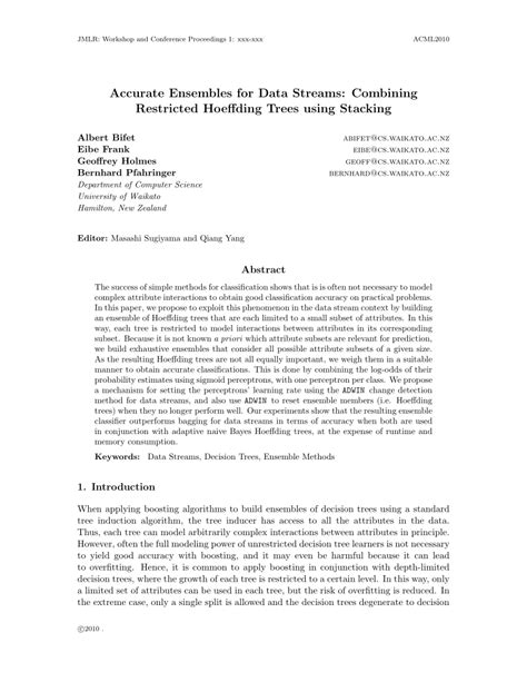 Pdf Accurate Ensembles For Data Streams Combining Restricted Hoeffding Trees Using Stacking