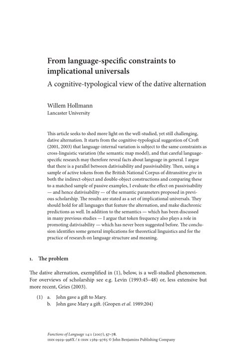Pdf From Language Specific Constraints To Implicational Universals A Cognitive Typological