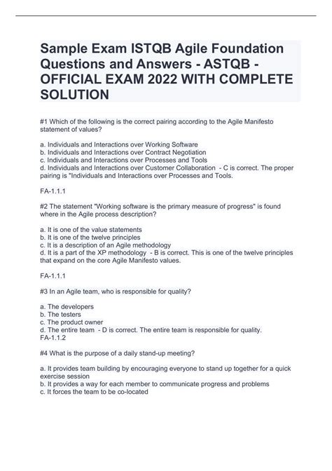 Sample Exam Istqb Agile Foundation Questions And Answers Astqb Official Exam 2022 With