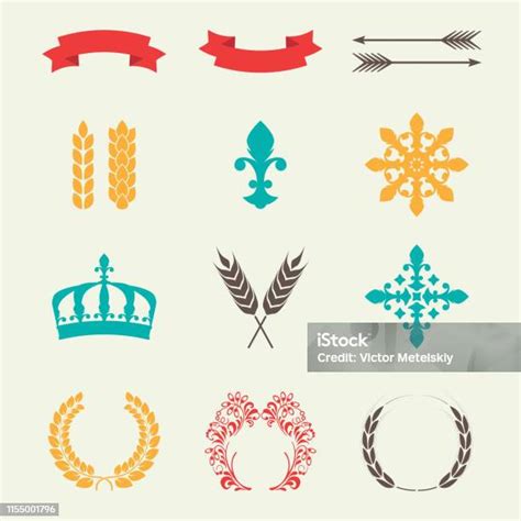 빈티지 디자인 요소를 설정 합니다 복고 스타일 월계관 타이포 그래피 프레임 화살표 테두리 리본 컬렉션입니다 벡터 일러스트입니다