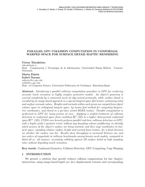 Pdf Parallel Gpu Collision Computation In Conformal Warped Space For