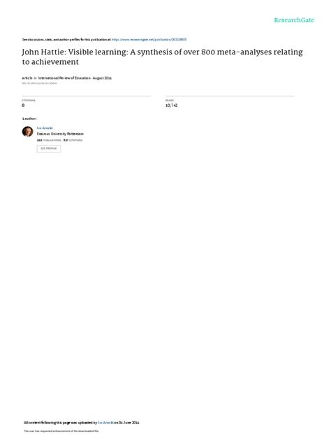 John Hattie Visible Learning A Synthesis Of Over 8 Pdf Meta