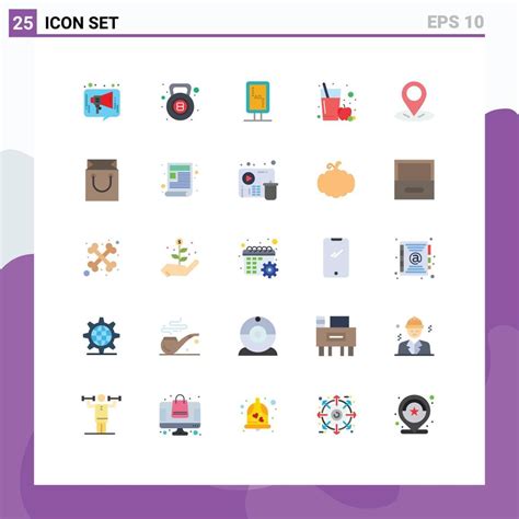 25 Universal Flat Colors Set For Web And Mobile Applications Location Glass Fitness Fruit Juice