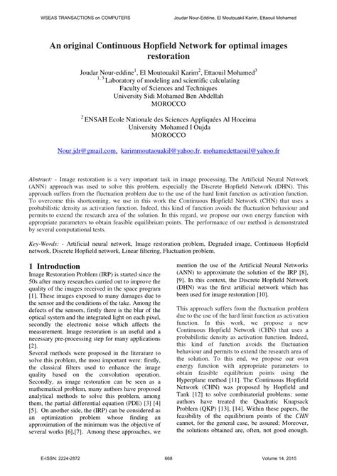 Pdf An Original Continuous Hopfield Network For Optimal Images Restoration