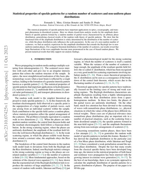 Pdf Statistical Properties Of Speckle Patterns For A Random Number Of