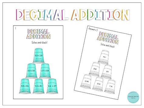 Cup Stacking Game Decimal Addition Includes T H And T Teaching