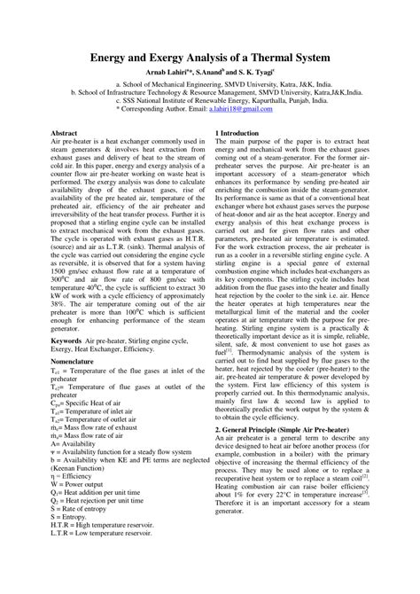 Pdf Energy And Exergy Analysis Of A Thermal System