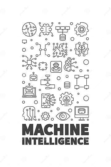 Machine Intelligence Vertical Outline Banner Ai Technology Concept Illustration Stock Vector