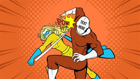 벡터 팝 아트 여성 슈퍼 히어로가 가면을 쓴 악당 스톡 일러스트레이션을 펀치합니다 슈퍼히어로에 대한 스톡 벡터 아트 및 기타