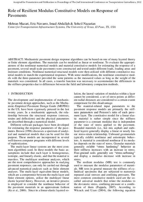 Pdf Role Of Resilient Modulus Constitutive Models On Response Of Pavements