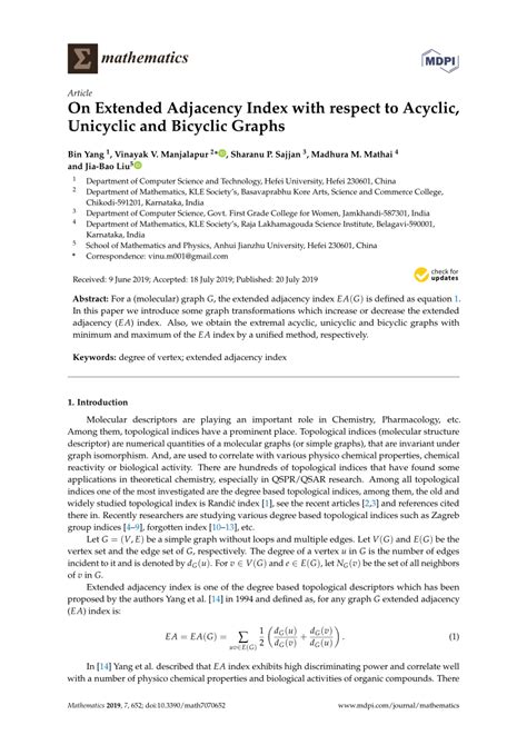 Pdf On Extended Adjacency Index With Respect To Acyclic Unicyclic And Bicyclic Graphs