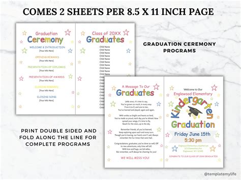 Editable Kindergarten Graduation Program Template Commencement Program