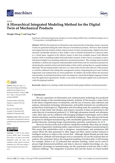 Pdf A Hierarchical Integrated Modeling Method For The Digital Twin Of