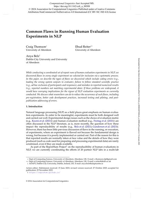 Pdf Common Flaws In Running Human Evaluation Experiments In Nlp