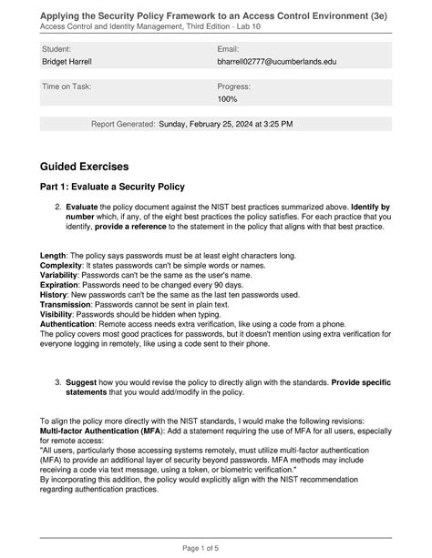 Lab 10 Applying The Security Policy Framework To An Access Control