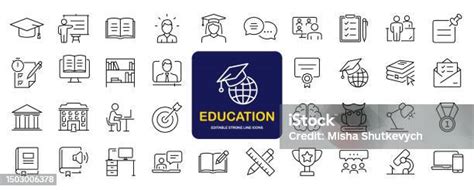 선 스타일의 웹 아이콘 교육 세트입니다 웹 및 모바일 앱에 대한 학습 아이콘입니다 E 러닝 비디오 자습서 지식 연구 학교 대학 웨비나 온라인 교육 벡터 그림 개념에 대한