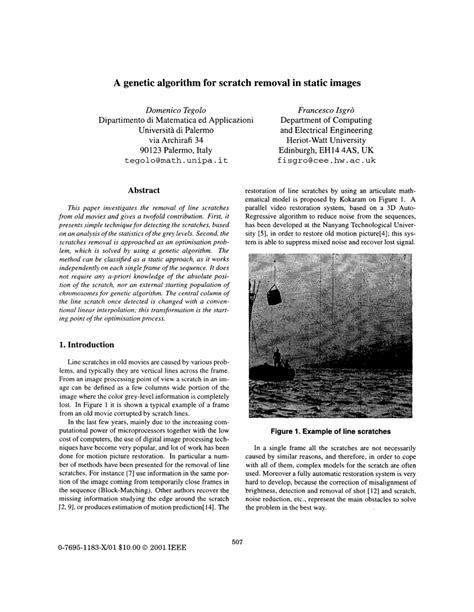 Pdf A Genetic Algorithm For Scratch Removal In Static Images