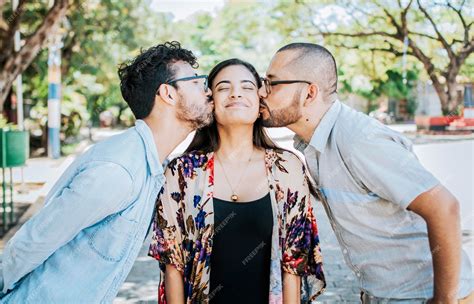 Premium Photo Love Triangle Concept Polygamy Concept Two Men Kissing