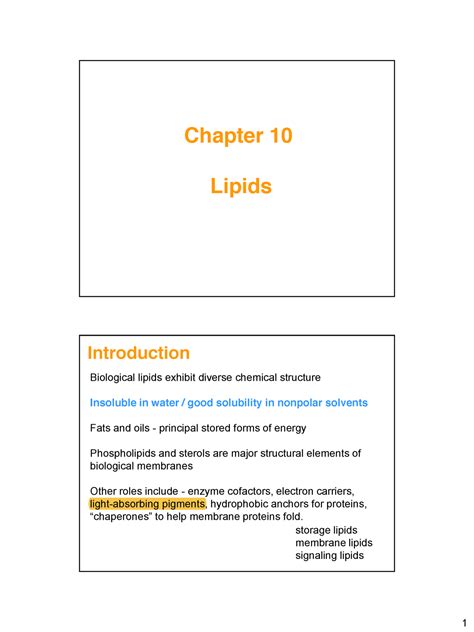 Chapter Lecture Notes Chapter Lipids Introduction Biological Lipids Exhibit Diverse
