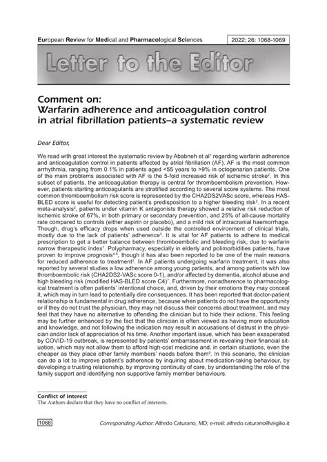 Pdf Comment On Warfarin Adherence And Anticoagulation Control In Atrial Fibrillation Patients