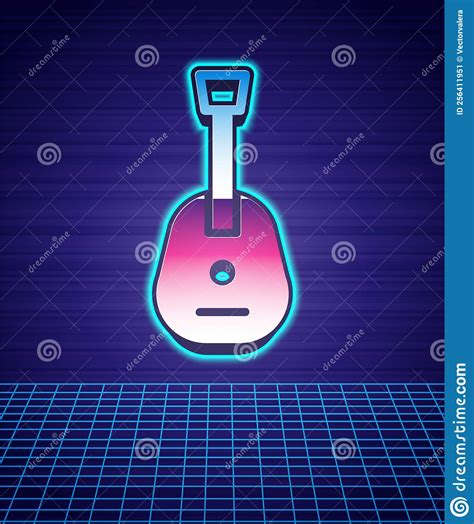 Retro Style Guitar Icon Isolated Futuristic Landscape Background