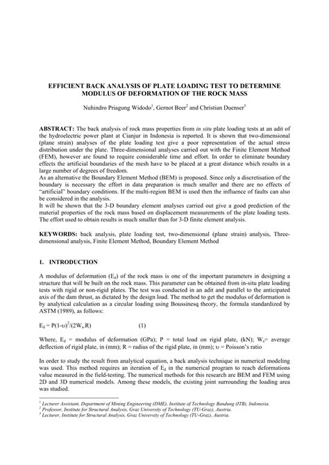 PDF EFFICIENT BACK ANALYSIS OF PLATE LOADING TEST TO DETERMINE MODULUS OF DEFORMATION OF THE