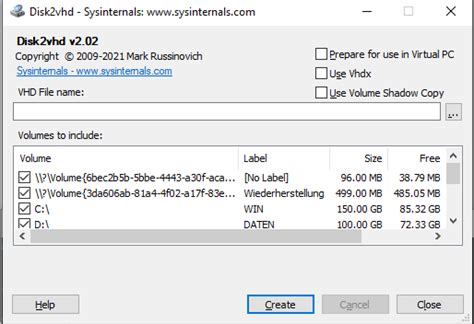 Disk2vhd Command Line Argument For Devices Without Drive Letter