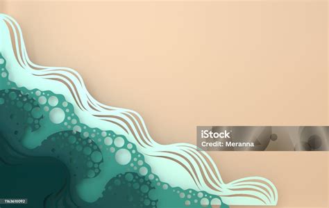 추상 종이 예술 바다 또는 바다 물 파도와 해변 해안과 여름 배경입니다 선과 거품 종이 바다 파도 종이 컷 스타일 3d 렌더링 0명에 대한 스톡 사진 및 기타 이미지