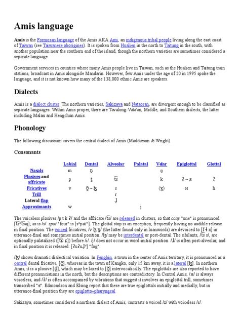 Amis Language Brief Summary | PDF | Language Families | Philology