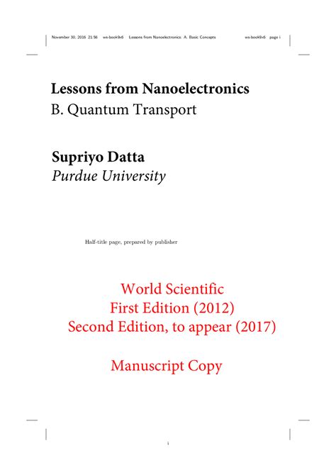 Lessons From Nanoelectronics B Quantum Transport Lecture Notes