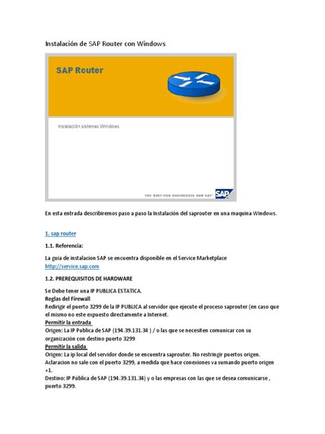 instalación de sap router con windows pdf enrutador computación