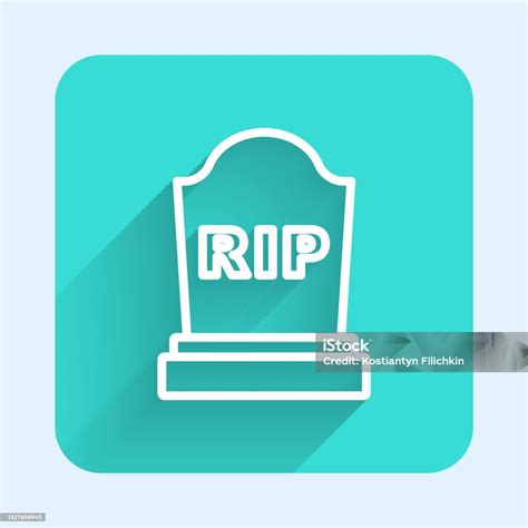긴 그림자로 격리 된 아이콘에 Rip가 쓰여진 흰색 라인 삭제 표시 무덤 아이콘입니다 녹색 정사각형 버튼입니다 벡터 고대의에 대한 스톡 벡터 아트 및 기타 이미지 Istock