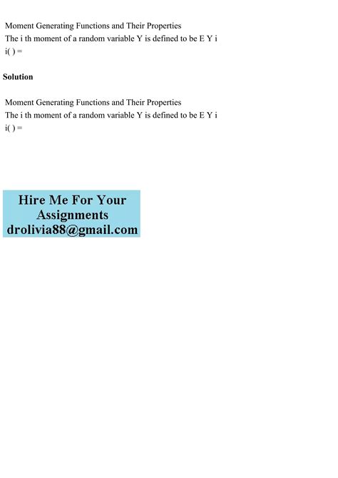 Moment Generating Functions And Their Properties The I Th Moment Pdf