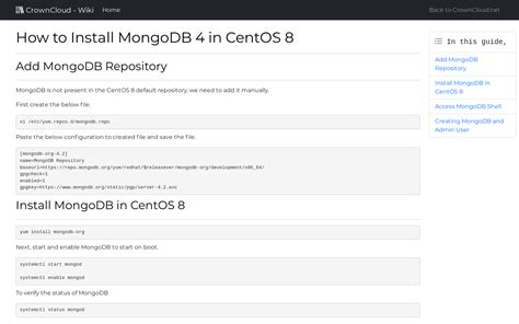 Crowncloud Wiki How To Install Mongodb 4 In Centos 8