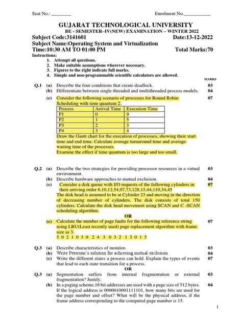 Operating Systems And Virtualization Exam Analysis Of Process