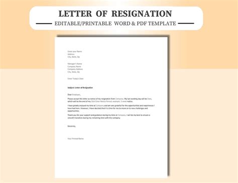 Letter Of Resignation Editable In Microsoft Word Adobe Acrobat Pdf