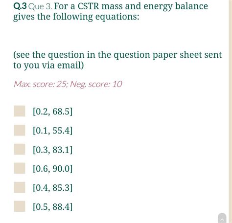 Solved Que3 For A Cstr Mass And Energy Balance Gives The