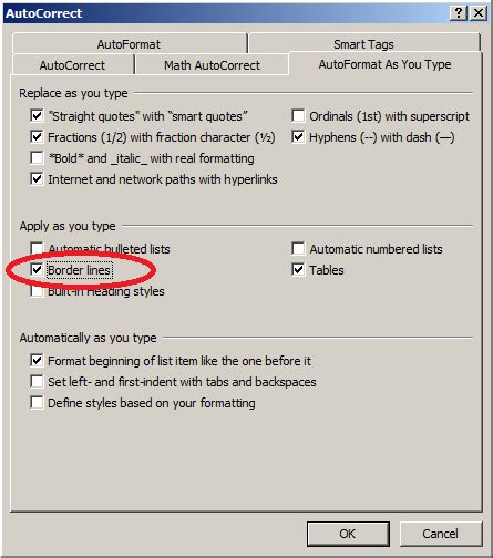 Microsoft Office Word 2007 Automatic Lines From Special Characters Super User