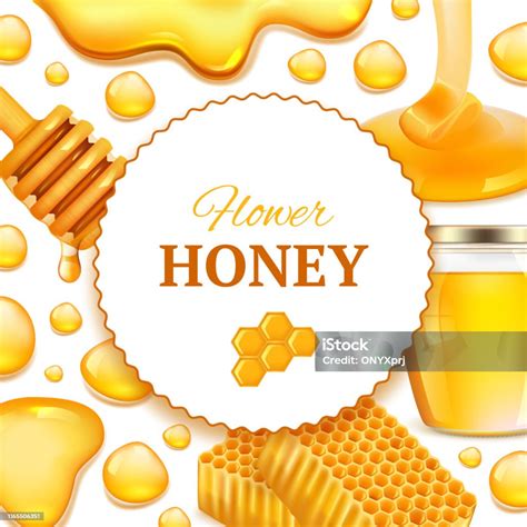 꿀 배경입니다 사실적인 프레임 벌집과 끈적 끈적한 황금 꿀 농장 신선한 음식 튀김 벡터 사진 텍스트에 대한 장소 가지 식물 부위에 대한 스톡 벡터 아트 및 기타 이미지