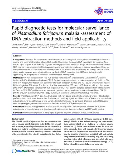 Pdf Rapid Diagnostic Tests For Molecular Surveillance Of Plasmodium Falciparum Malaria
