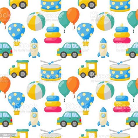 원활한 패턴 만화 수송 장난감 자동차 헬리콥터 로켓 풍선 및 비행기 흰색 배경에 고립 된 가와이이 스타일 그림 벡터입니다 0명에 대한 스톡 벡터 아트 및 기타 이미지