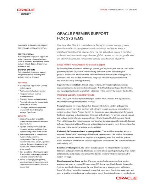 Oracle Premier Support For Systems Pdf