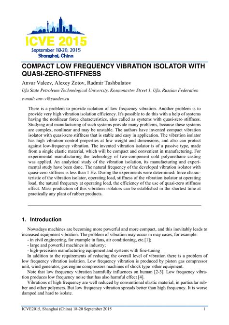 Pdf Compact Low Frequency Vibration Isolator With Quasi Zero Stiffness